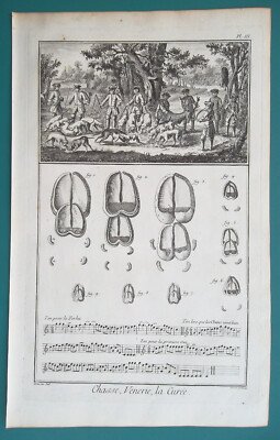 STAG HUNTING Feeding Dogs Music Score Horn Calls Footprints - 1763 ...