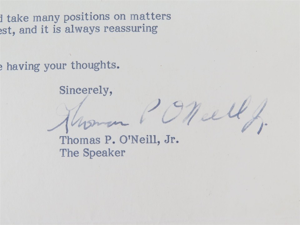 Thomas "Tip" O'Neill Jr. Signed Letter Speaker of the House of ...
