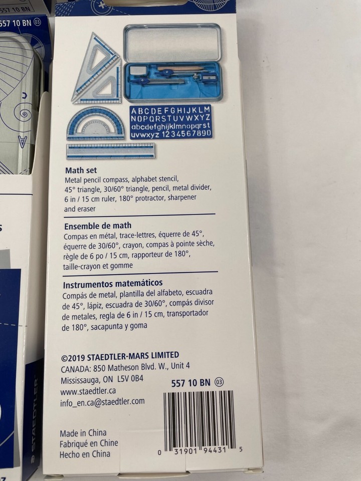 Staedtler Math Set 10 Piece Drawing Measuring Tool Protractor Compass ...