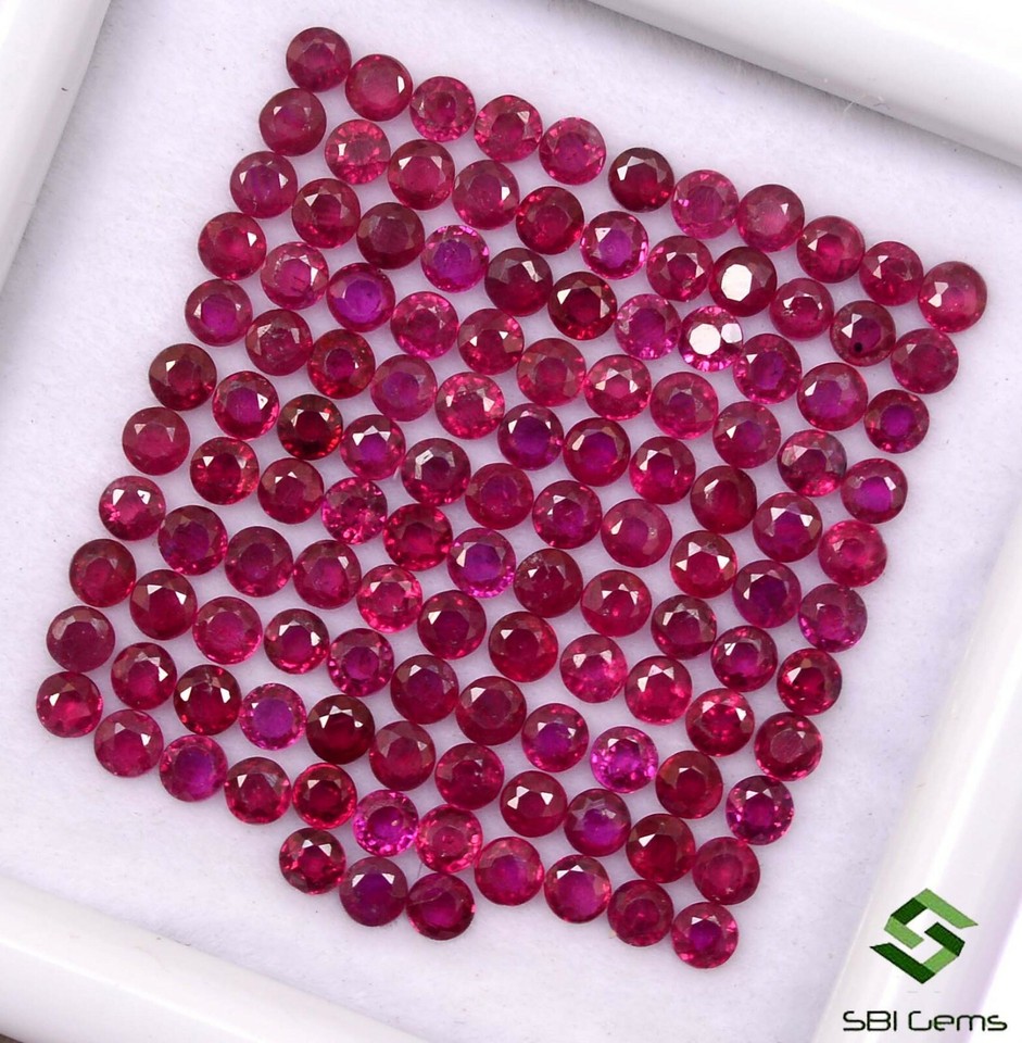 3.65 CTS Natural Ruby Round Cut 2 mm Lot 50 Pcs Reddish Faceted Loose ...