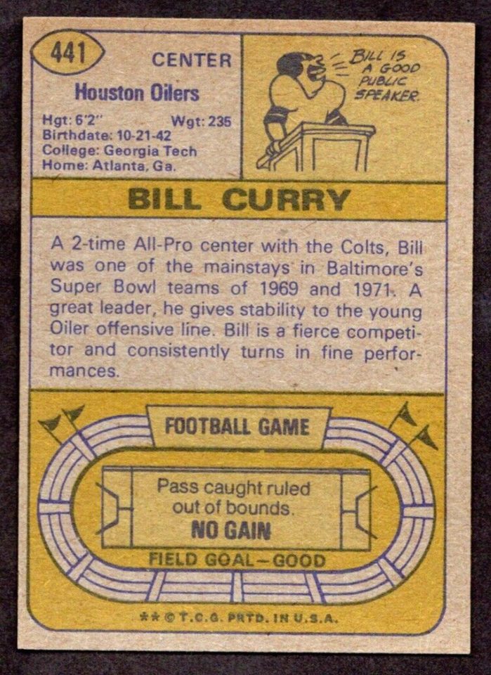 1974 Topps #441 Bill Curry Oilers EX | eBay