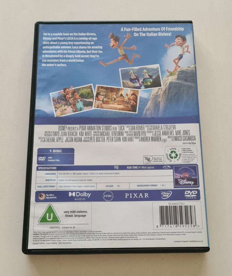 Luca DVD Disney Pixar 2021 Jacob Tremblay Jack Dylan Grazer Emma Berman ...
