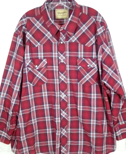 Wrangler-Mens Long Sleeve Western Cowboy Pearl Snap Shirt-3XL XXXL-Red ...