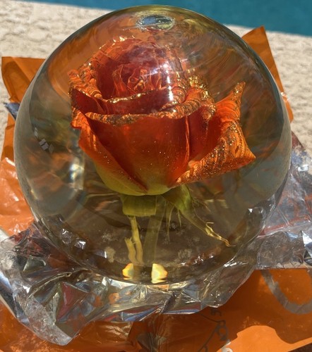 VIntage Preserved Real Orange Rose in a glass Water Ball Dome Globe ...