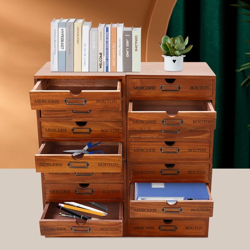 Elegant Wooden File Cabinet with 16 Drawers 4-Slot Large Storage Box ...