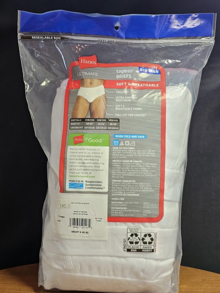 NEW HANES ULTIMATE 4XB BIG MAN COTTON TAGLESS BOXER BRIEFS 6 PACK NIP ...