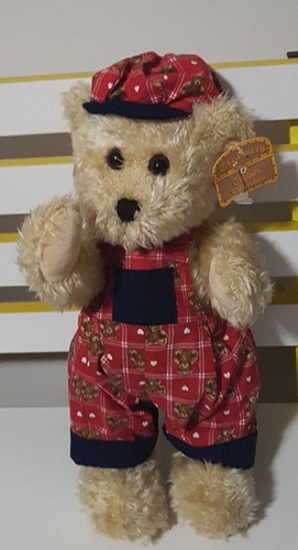 TREASURED TEDDIES TEDDY BEAR TOY WITH TAGS RED OVERALLS WITH TEDDY ...