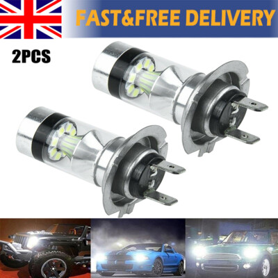 2Pcs H7 100W 10000K White LED Headlight Driving Light Fog Lamp Bulbs ...