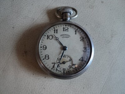 VINTAGE INGERSOLL LEADER USA MADE WIND UP MEN'S POCKET WATCH WORKING ...