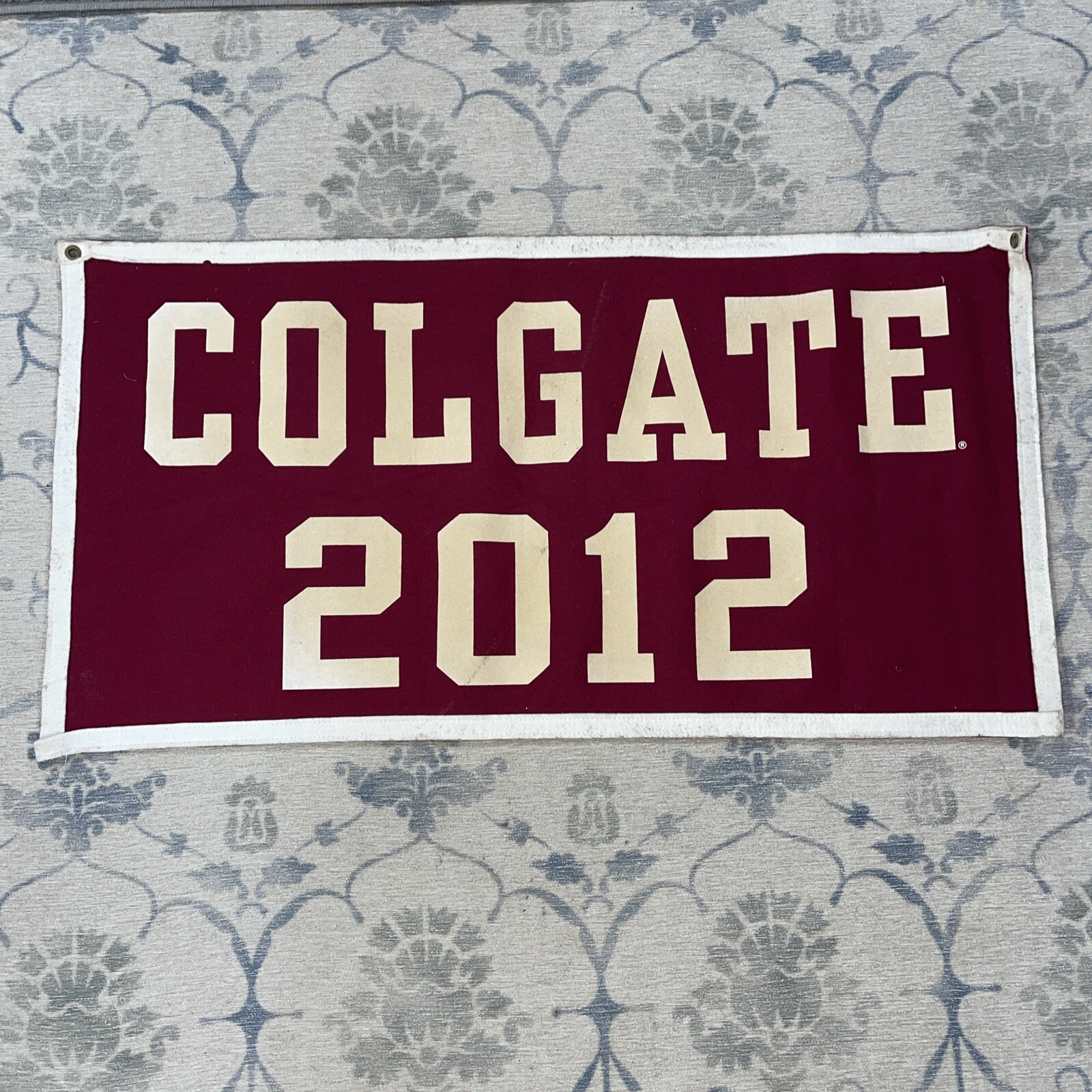 Colgate 2012 Wool Felt Banner 35 x 18 Inch 2 Grommets Maroon White Made ...