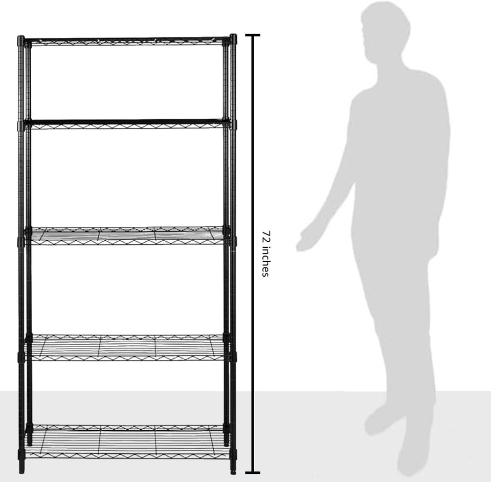 Heavy-Duty 5-Shelf Adjustable Wire Rack - Perfect for Kitchen & Garage ...