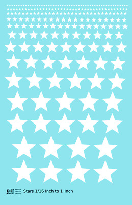 K4 All Scales Water Slide Decals Five Point Stars 1/16 To 1 Inch White ...