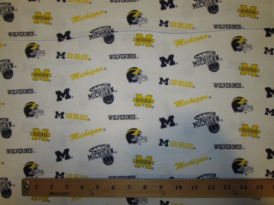 UNIVERSITY OF MICHIGAN U of M WOLVERINES LICENSED COTTON FABRIC BTHY | eBay
