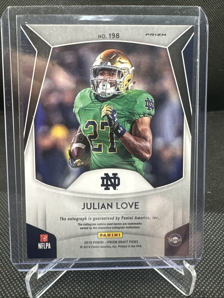 2019 Panini Prizm Draft Picks Silver Prizm #198 Julian Love Auto RC Pro ...