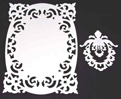 French Fleur Festoon Frame Die Cuts in White Rectangle Handmade 10p ...