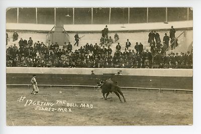 Great JUAREZ Mexico RPPC Getting the Bull Mad BULLFIGHT Photo 1927 | eBay