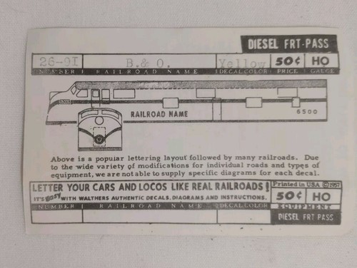 Walthers decals HO Diesel Frt Pass 26-9I Baltimore Ohio Yellow | eBay