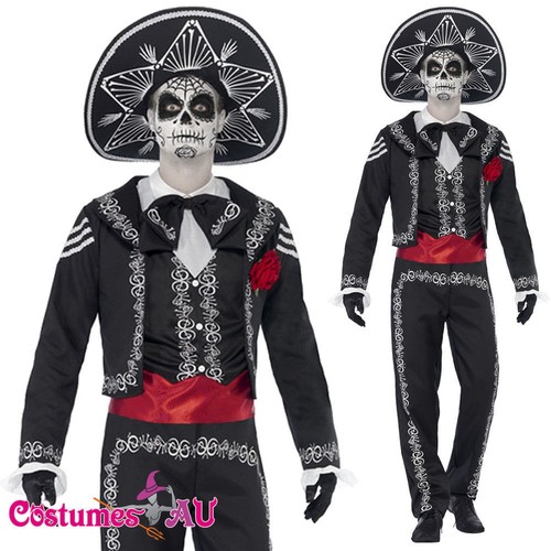 Mens Mexican Day Of The Dead Senor Bones Skull Spanish Costume ...