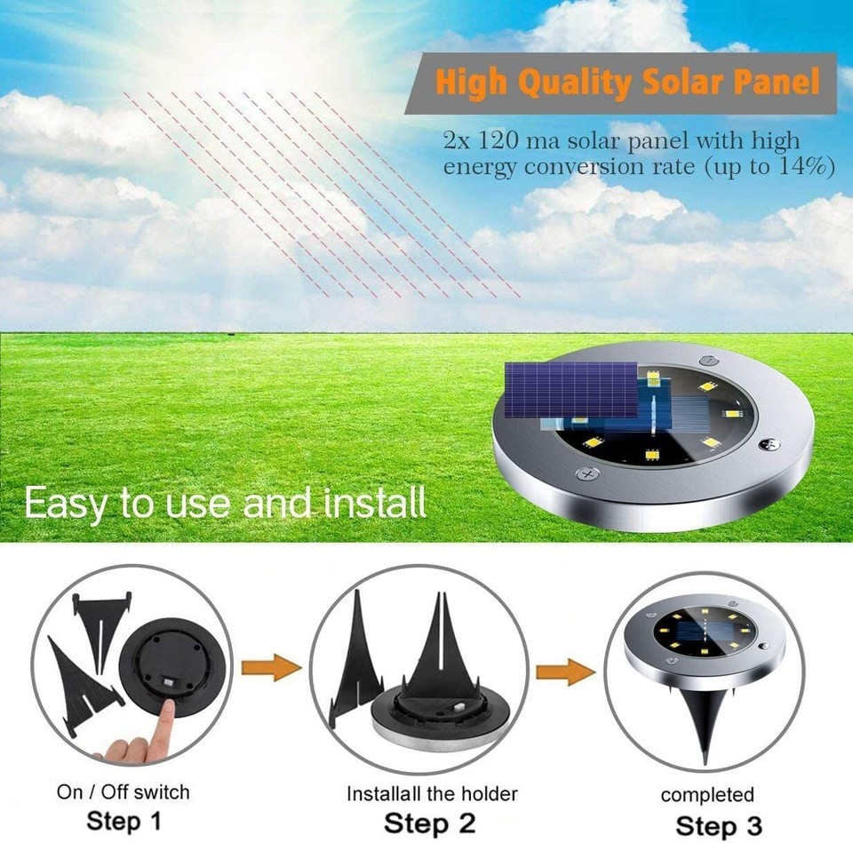 Solar Ground Lights, 4 packs LED Solar Lights Outdoor Waterproof | eBay