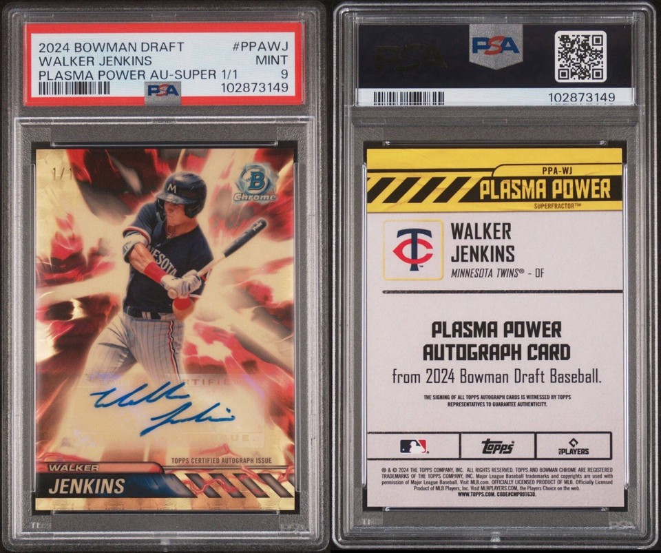 2024 Bowman Draft Walker Jenkins Plasma Power Autograph Superfractor 1/ ...