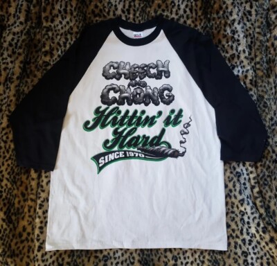 CHEECH AND CHONG HITTIN IT HARD SINCE 1970 BASEBALL TEE L UP IN SMOKE ...