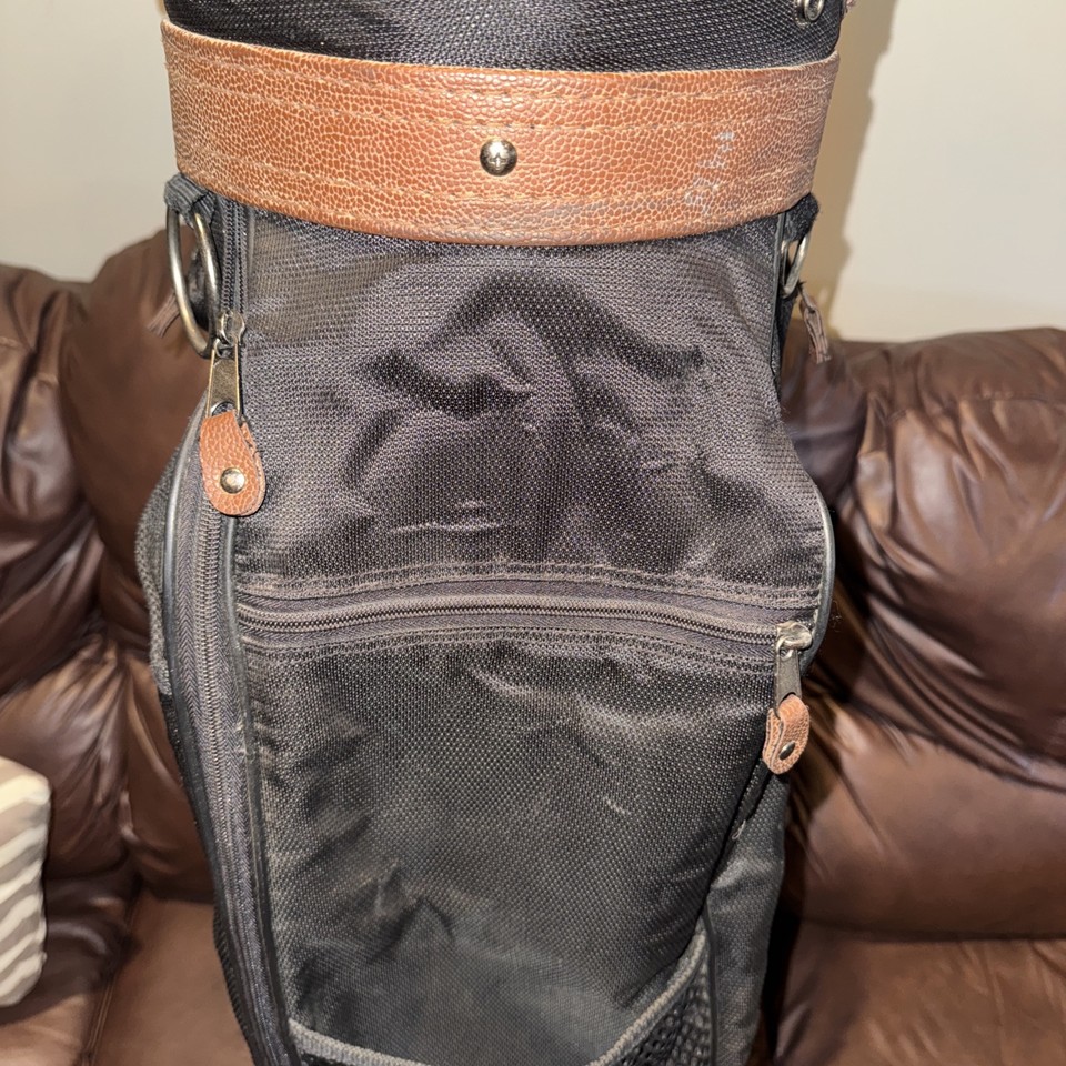 Knight Golf Bag 6 Way Divider Leather Canvas Padded Strap Black Brown ...