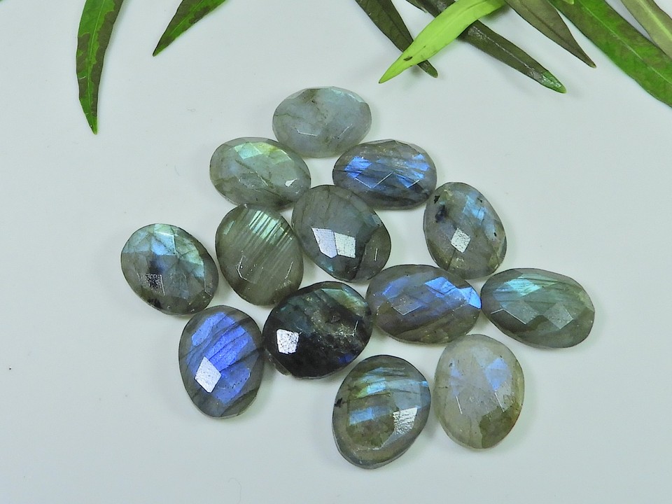 12X16MM Natural Labradorite Both Side Checker Cut Oval Gemstone 13 Pcs ...