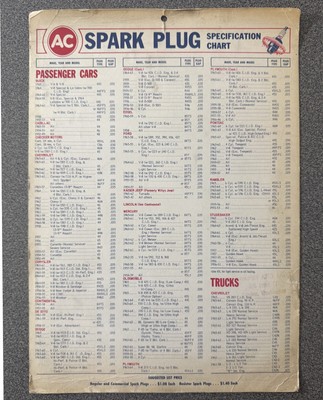 Vintage 1965 AC Spark Plug Specification Chart | eBay