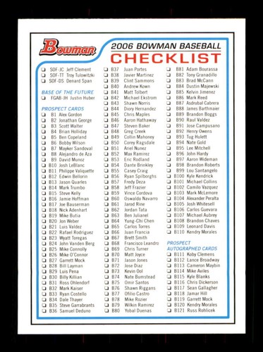 2006 Baseball Bowman Checklist CL MLB #2 CL1 | eBay