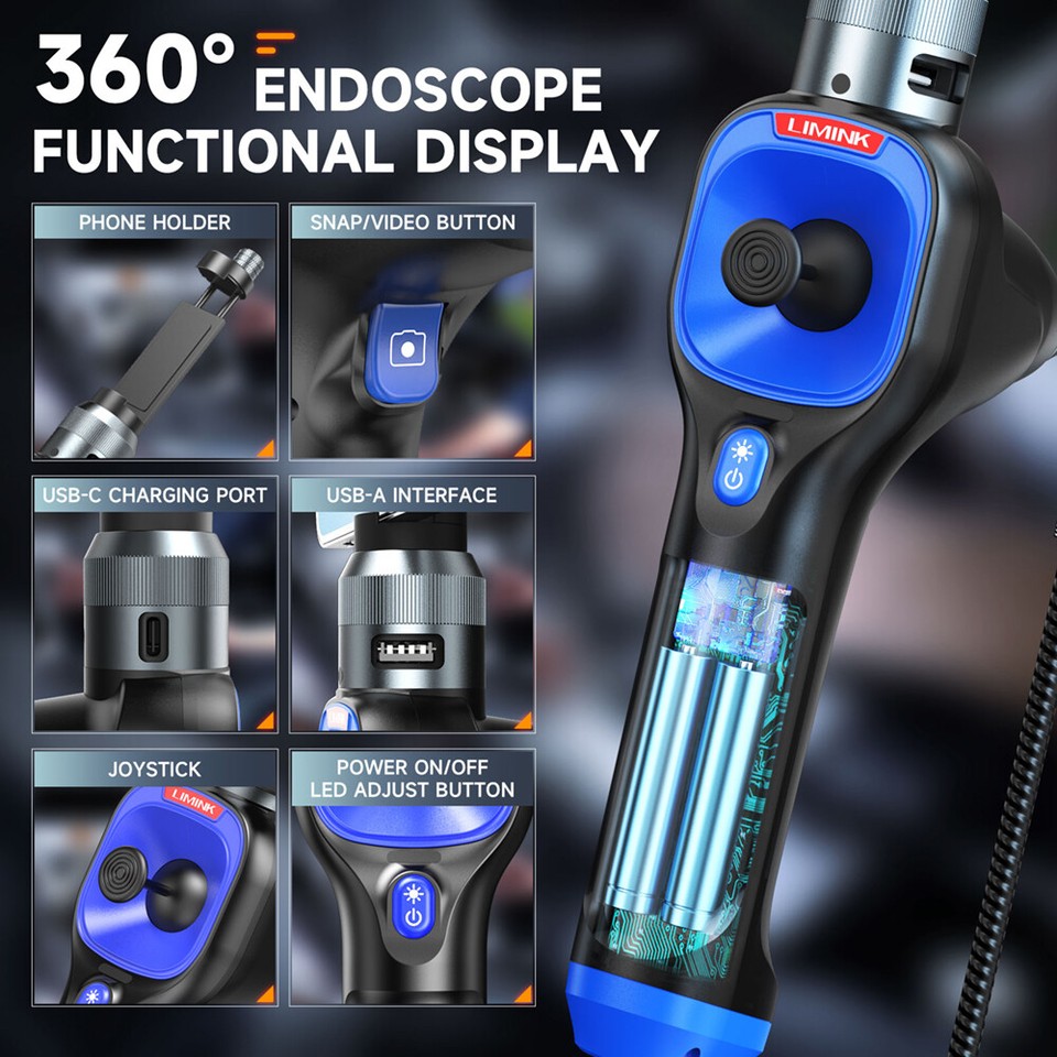 LIMINK 360° Articulating Borescope 1080P Endoscope Automotive ...