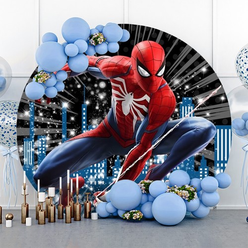 Round Happy Birthday Party Backdrop Spiderman Photo Photography ...