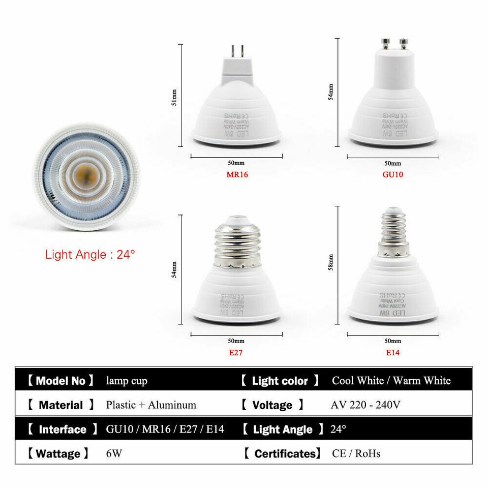1PC LED Spotlight 6W 220V E27 E14 MR16 GU10 Home Light Energy Saving ...
