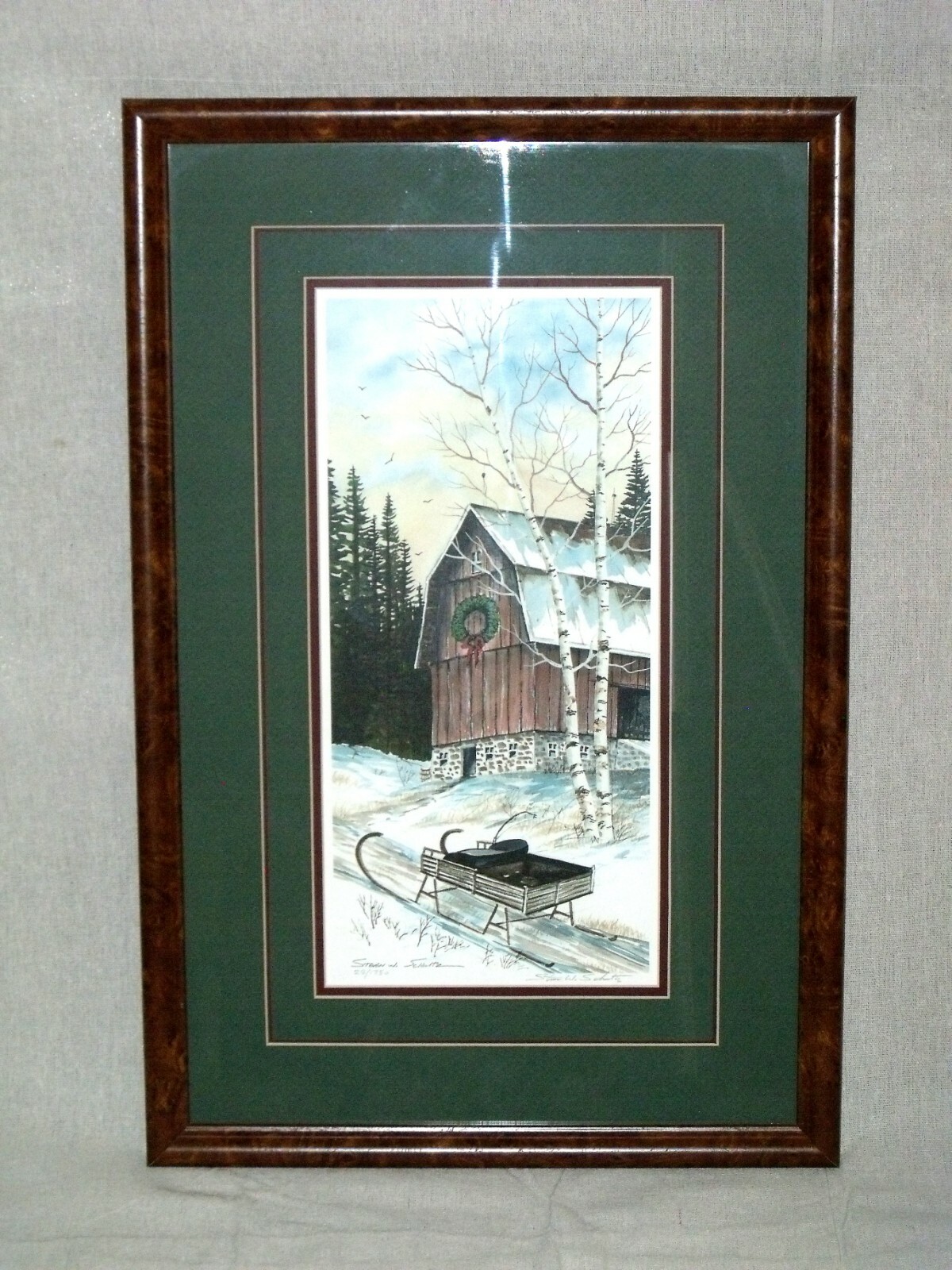 Steven W. Schultz limited signed framed winter barn sleigh print #28 / ...