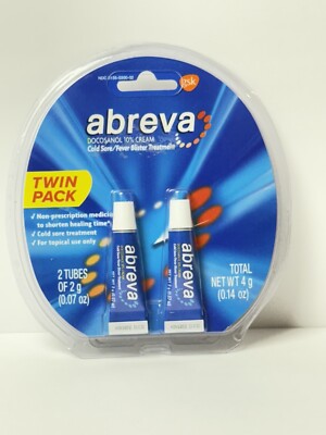 Abreva Docosanol 10% Cream Tube, 4g - Twin Pack Exp 11/25 cold, sore ...