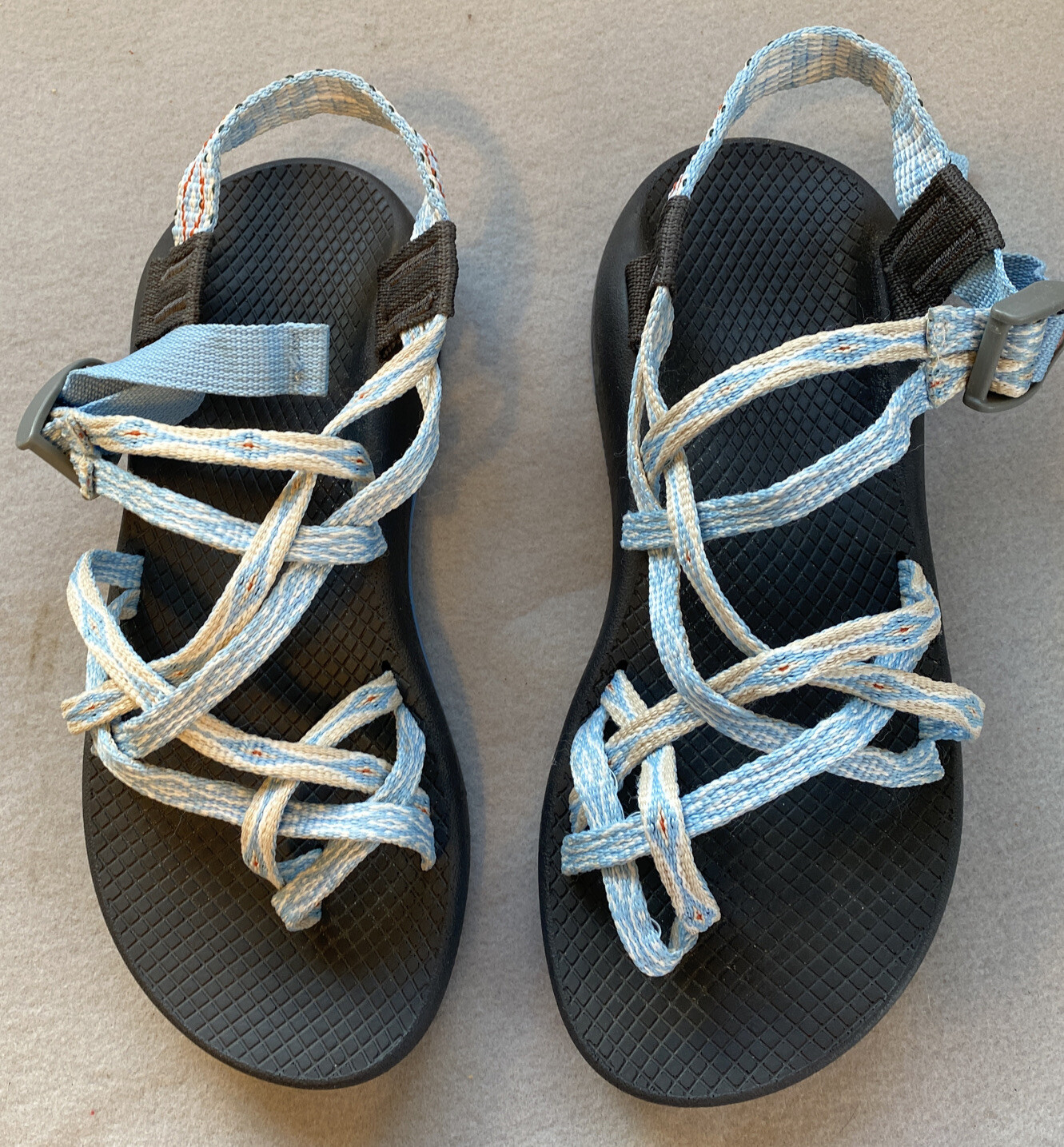 WOMENS CHACO SANDALS SIZE 9 BLUE/WHITE STRAPS VGC TONS OF LIFE!!! SO ...