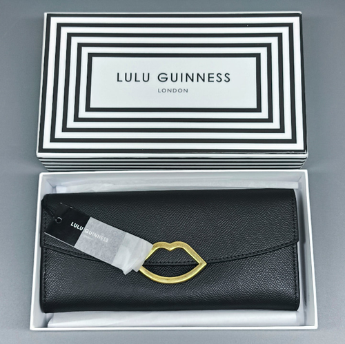 Lulu Guinness cut out lip Tricia wallet purse crossgrain black leather ...