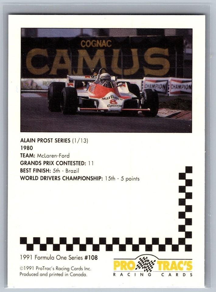 1991 Pro Trac's Formula One Series Alain Prost #108 Trading Card | eBay