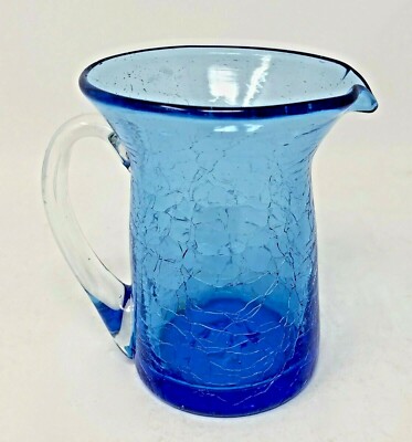 Vintage Pilgrim Crackle Glass Mini Pitcher/Creamer Blue, 3 3/4", Hand ...