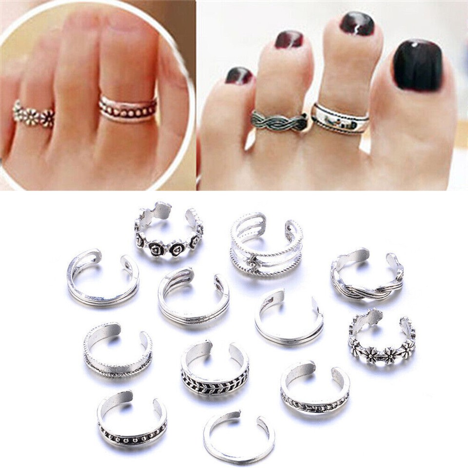 24PCs/set Charm Foot Jewelry Silver Daisy Toe Ring Retro Punk Women ...