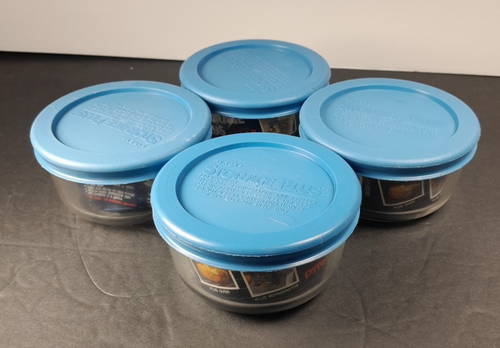 4X NEW VINTAGE PYREX Corning Bowl 7202 Cup w/ LIGHT Blue Lid | eBay