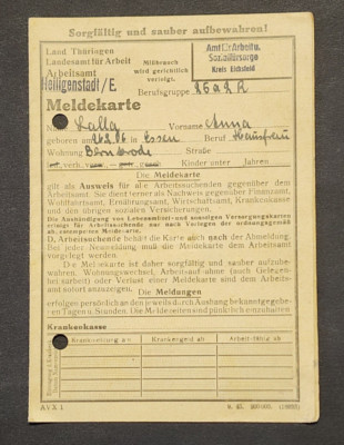 Post WW2 WWII German citizens registration card book Meldekarte Germany ...