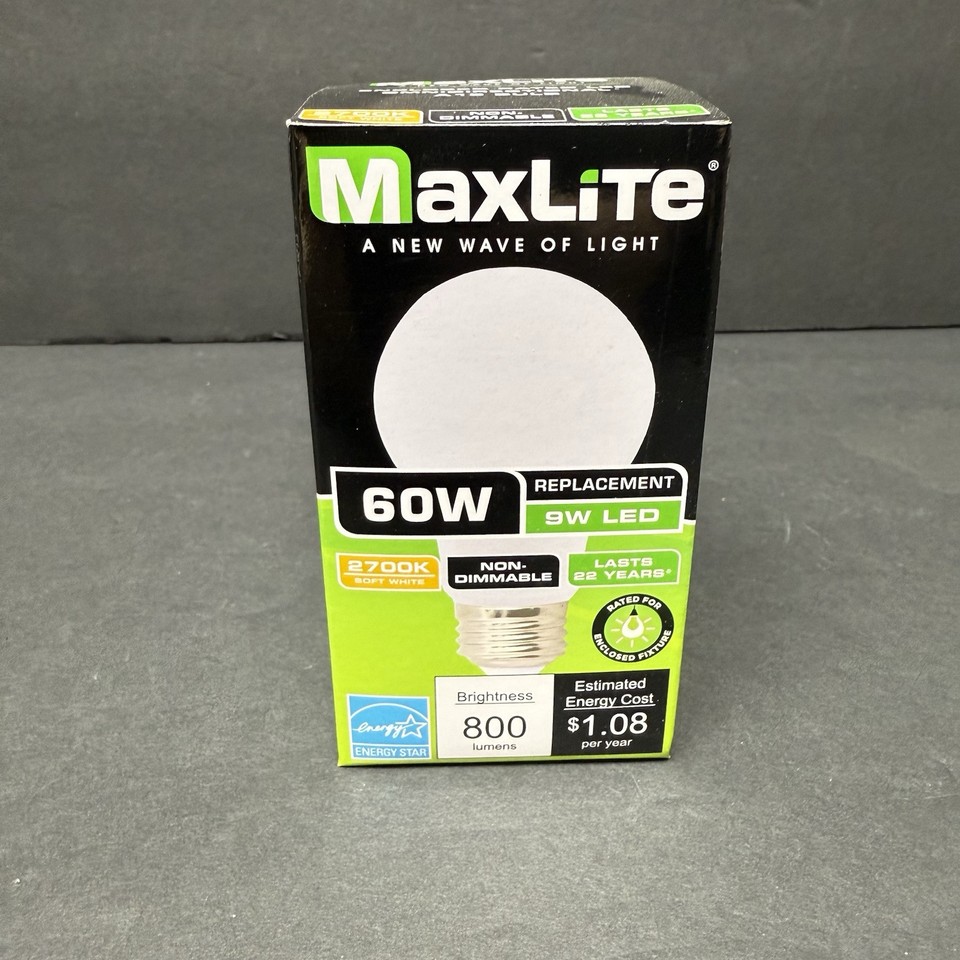 MAXLITE Light Bulbs 9W LED Same As 60W, Soft White (2700K) - LOT OF 50 ...