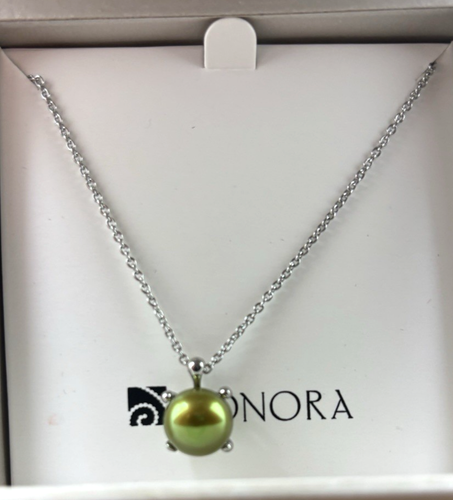 HONORA STERLING SILVER CHAIN & GREEN PEARL PENDANT NECKLACE NEW IN GIFT ...
