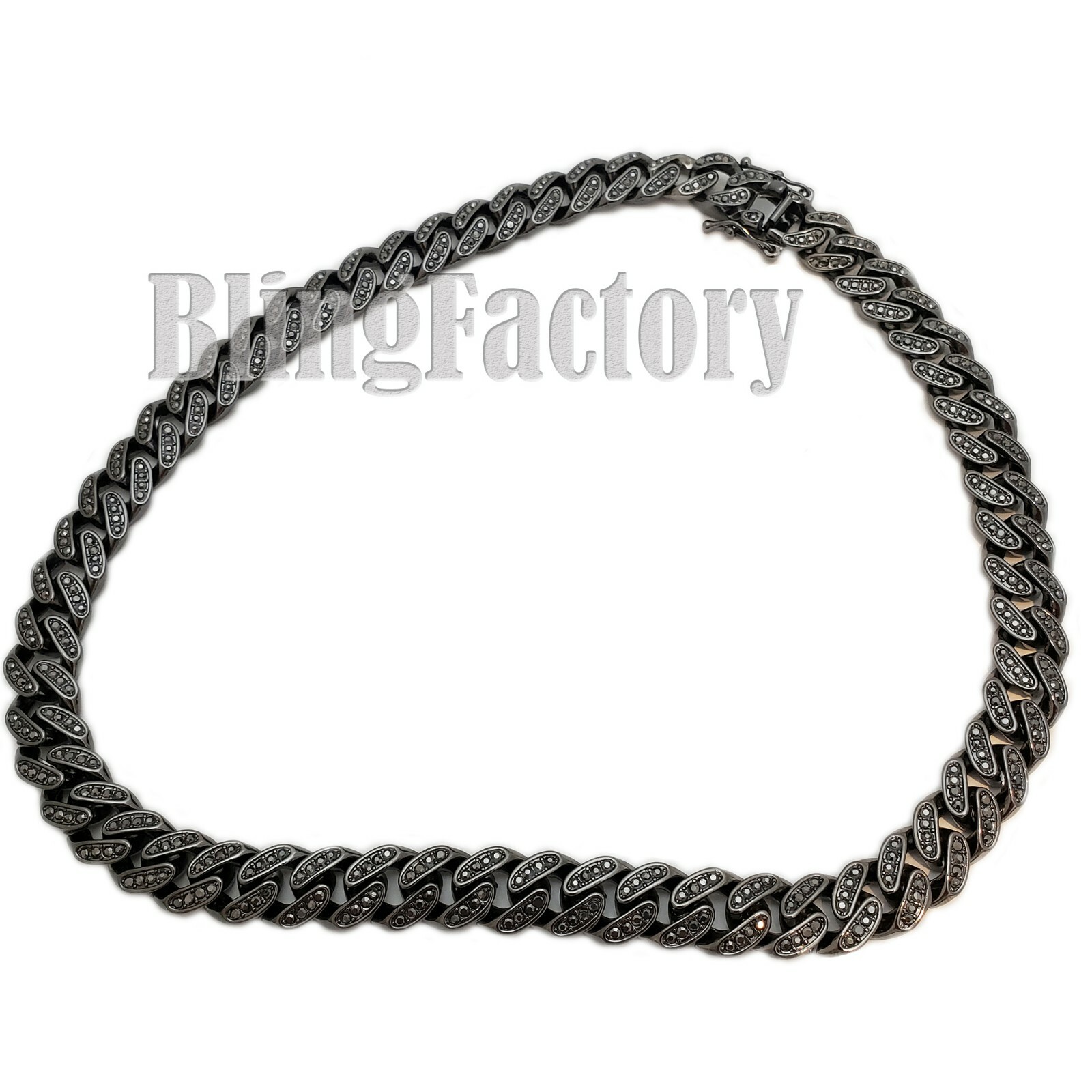 Hip Hop Iced Black 12mm 18" 20" Miami Cuban Box Lock Choker Chain Bling ...