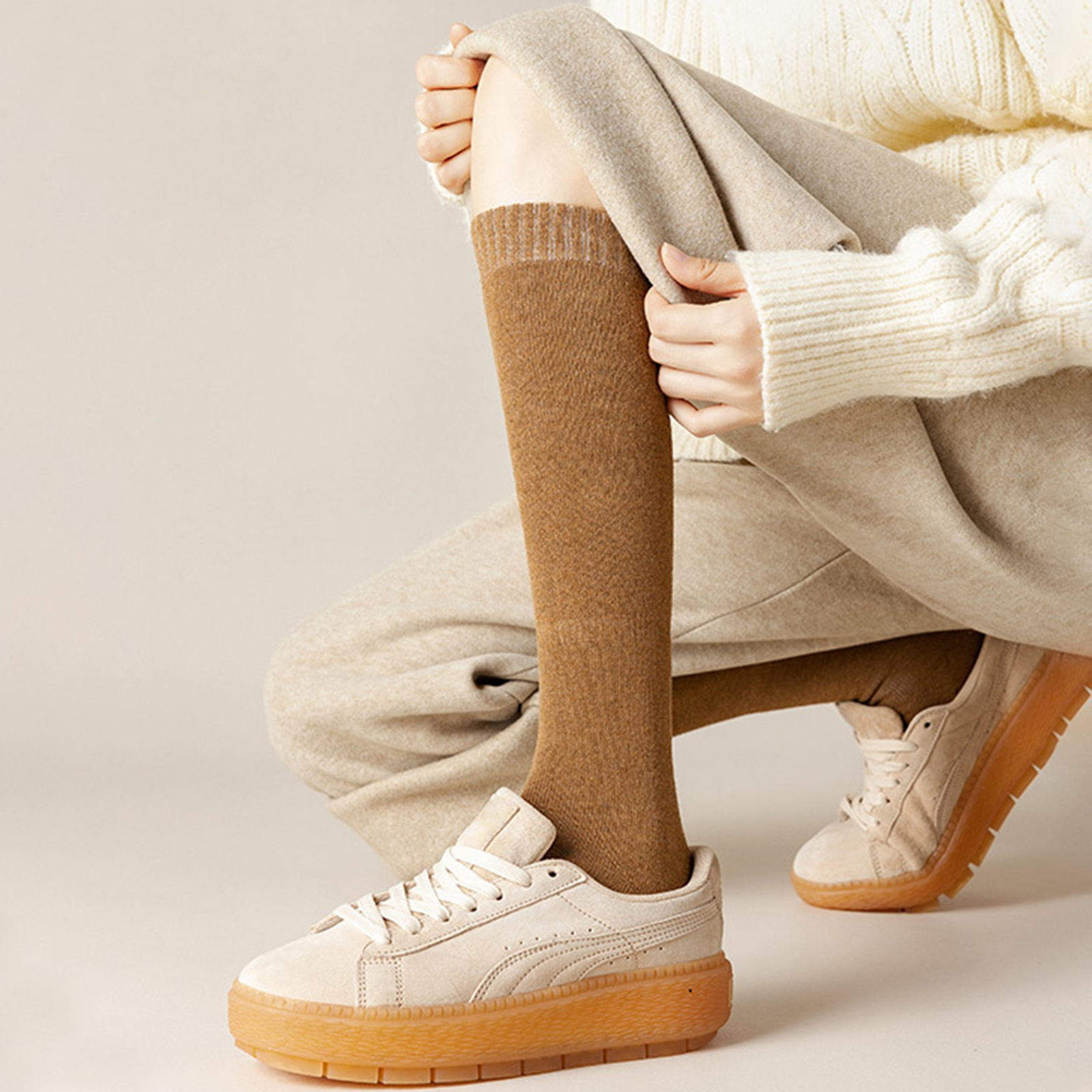 1 Pair Terry Socks Thick Cold Resistant Autumn Winter Women Long Terry ...