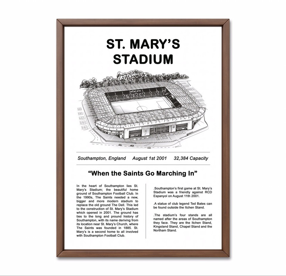 Southampton Football Poster, St. Mary Stadium Poster, Southamoton ...