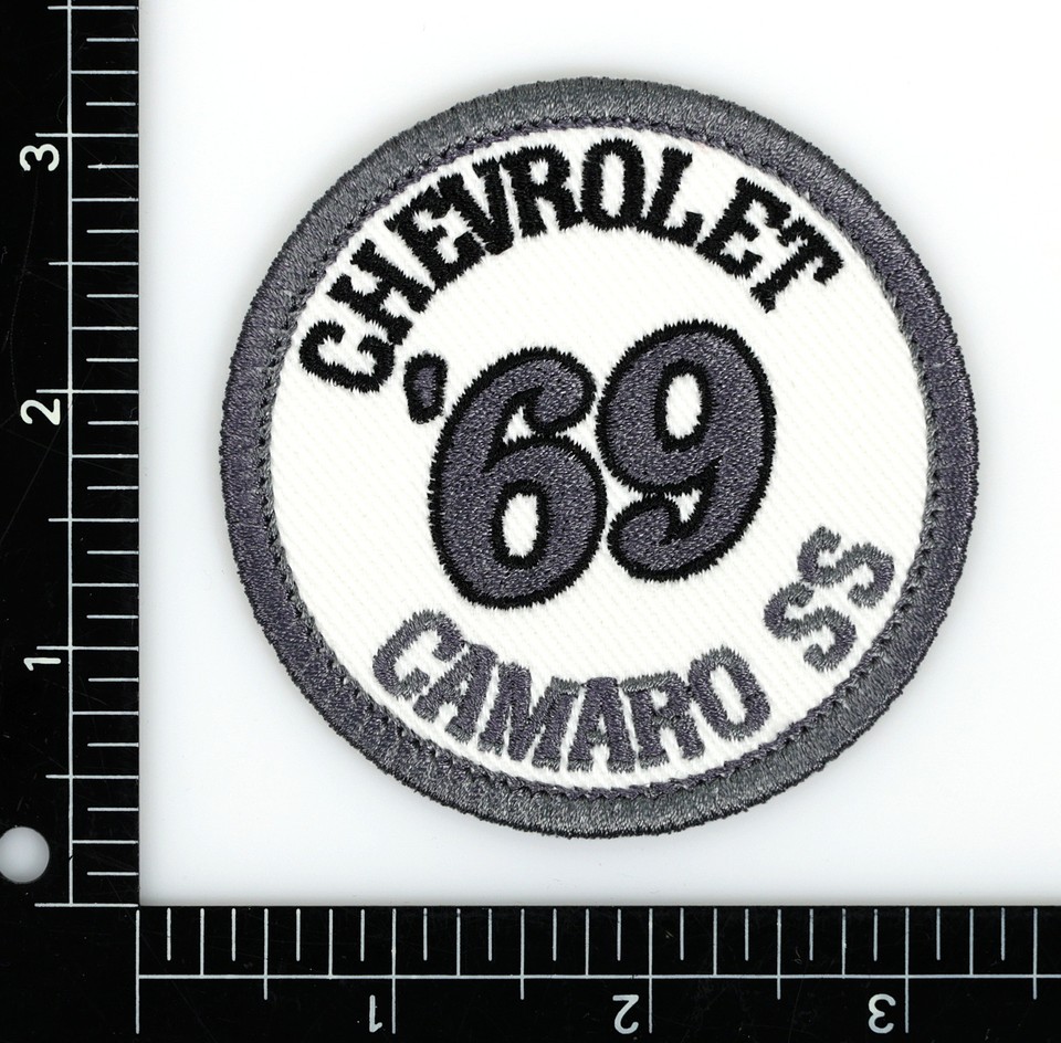 1969 Chevrolet Camaro SS Embroidered Patch Ivory/Dark Gray Iron-On Sew ...