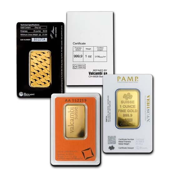 1 oz Gold Bar - Brand Name (Random, In Assay Card) .9999 Fine Gold ...