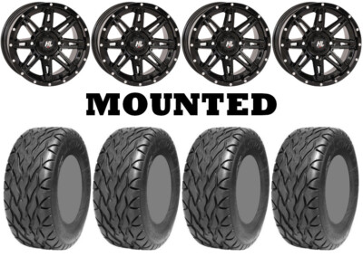 Kit 4 AMS Street Fox Tires 23x10-14 on High Lifter HL22 Black Wheels ...