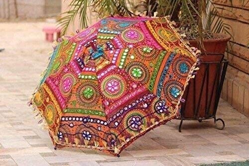 Indian Elephant Vintage Sun Shade Umbrella Hand Embroidered Parasol Art ...